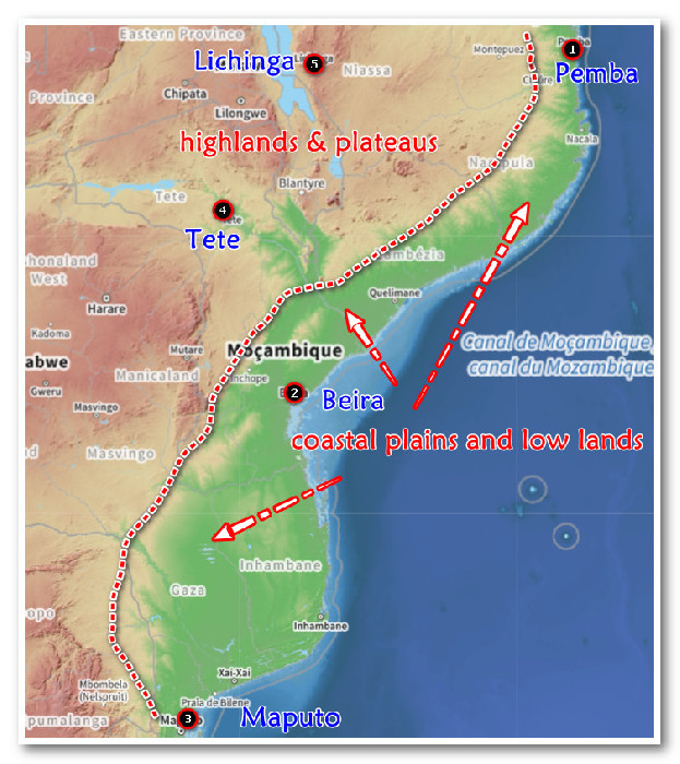 The mountains and plateaus in Mozambique